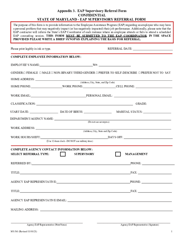 Fillable Online dbm maryland EAP Supervisory Referral Form - Department ...