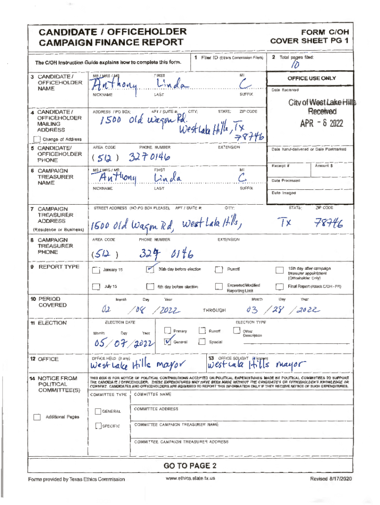 Fillable Online services.austintexas.govedimsdocumentCANDIDATE / OFFICEHOLDER FORM C/OH CAMPAIGN ...