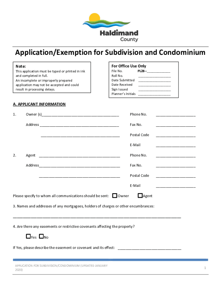 Fillable Online Planning & Development Condominium Exemption Application Form - Planning ...