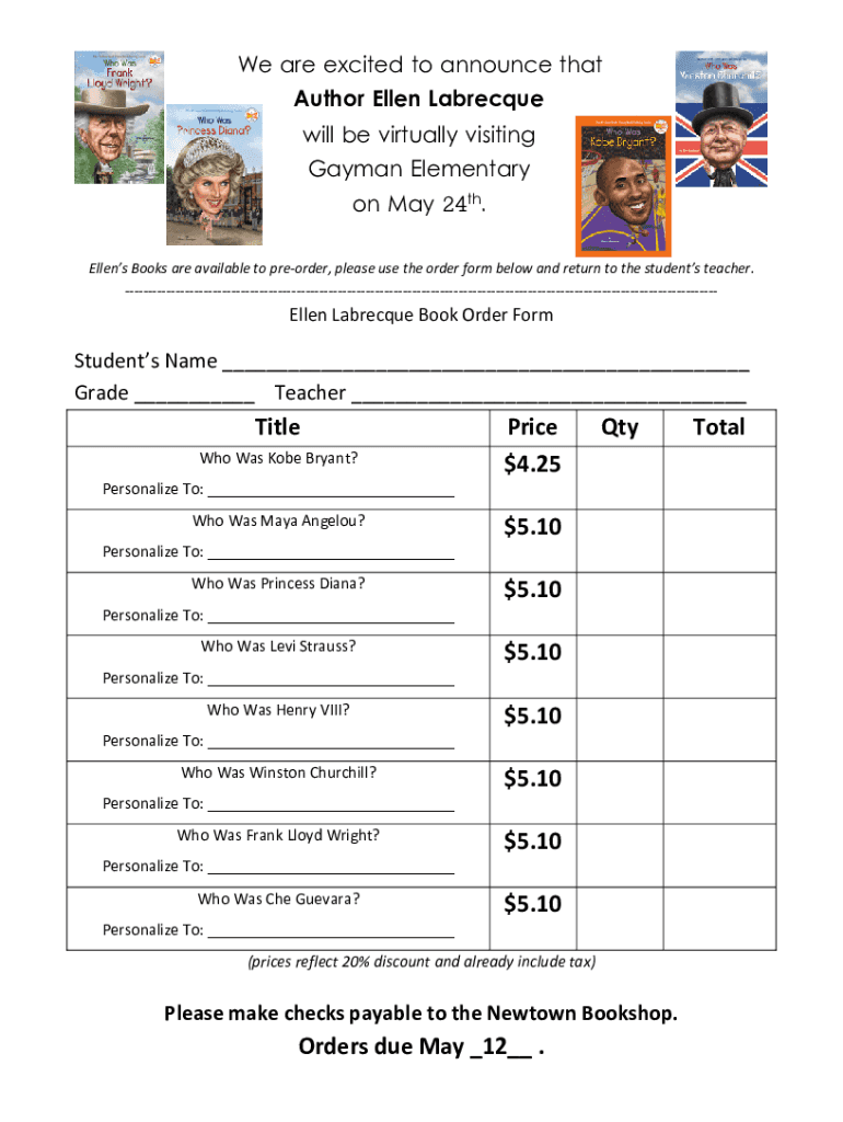 Fillable Online Ellen Labrecque Gayman Order Form April 2021.pdf Fax ...