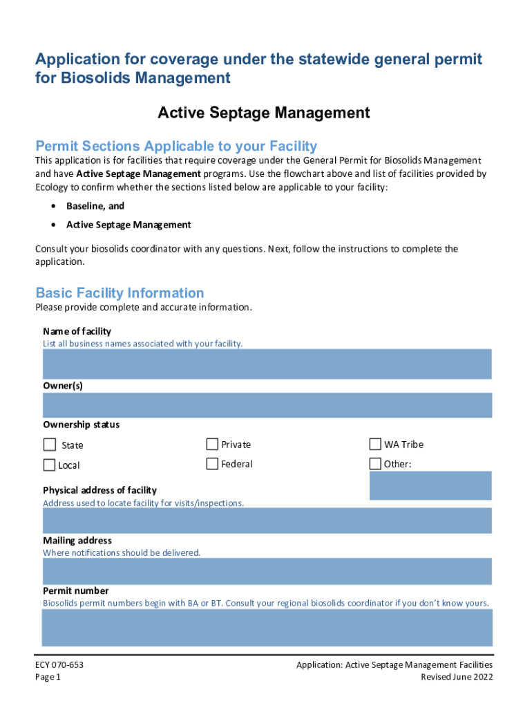 Fillable Online Active Septage Management Facilities - Application for ...