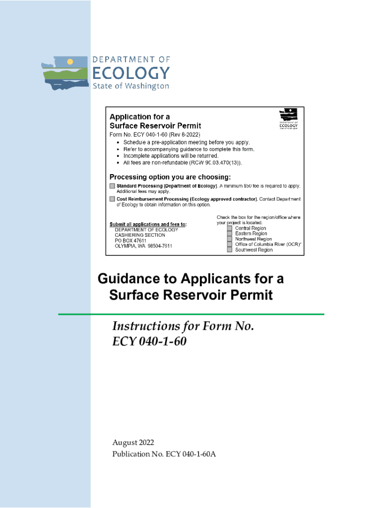 Fillable Online Guidance to Applicants for a Surface Reservoir Permit ...