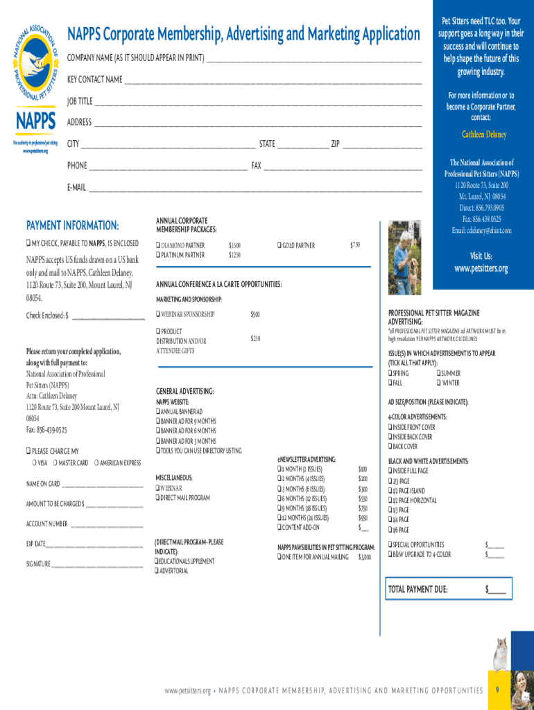 Fillable Online napps corporate membership, advertising and marketing ... Fax Email Print ...