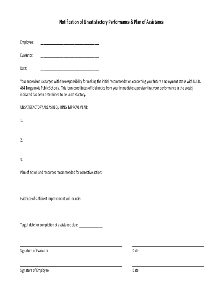 Fillable Online Sample letters for notice of unsatisfactory performance ...