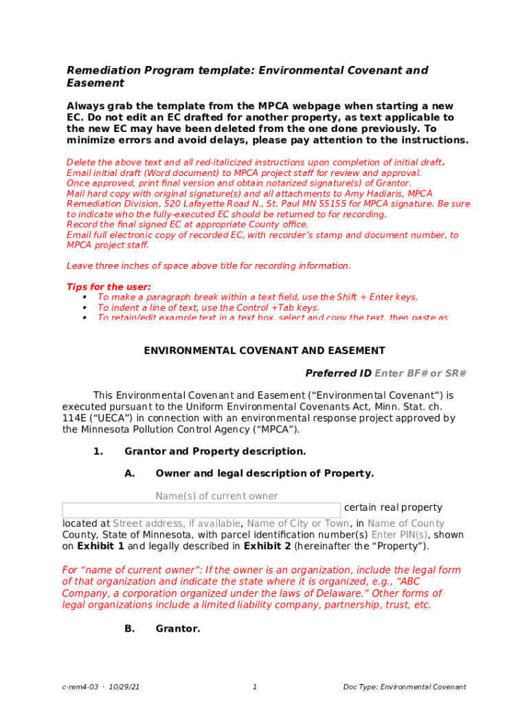 Environmental Covenant and Easement. Remediation Program template for ...
