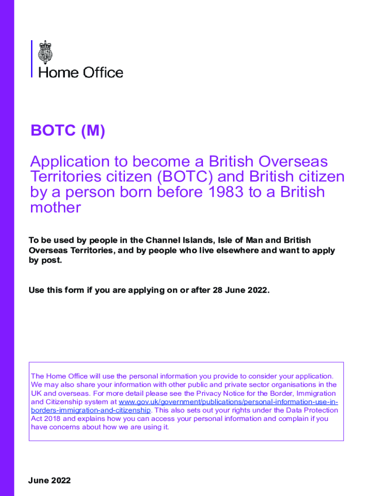 Fillable Online BOTC (M) Application to become a British Overseas ...