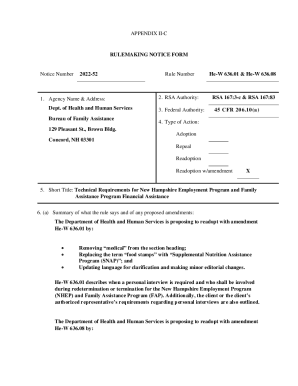 Fillable Online APPENDIX II-C RULEMAKING NOTICE FORM Notice Number 2022 ...