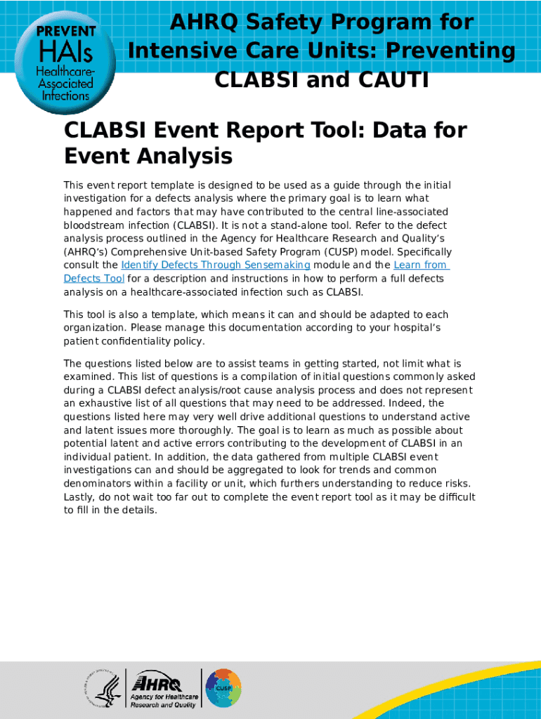 CLABSI Event Reporting Tool - Agency for Healthcare Research and ...