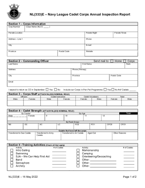 Fillable Online NL(333)ENavy League Cadet Corps Annual Inspection Report Fax Email Print - pdfFiller