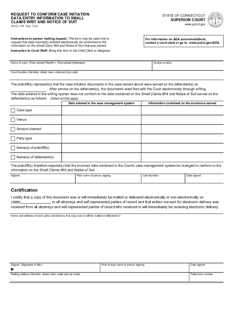 Fillable Online REQUEST TO CONFORM CASE INITIATION DATA ENTRY ...