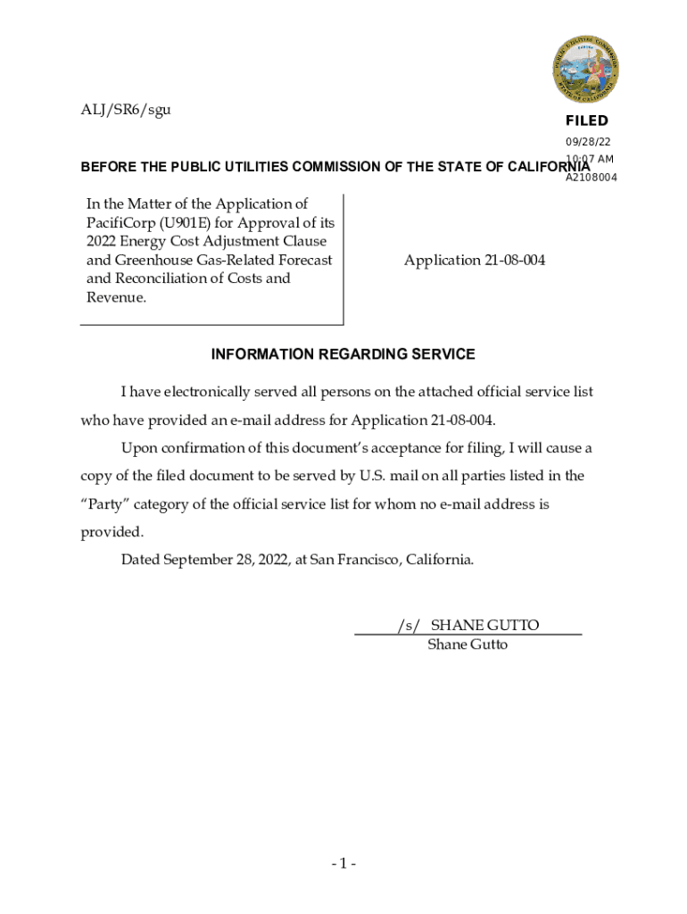 Fillable Online docs cpuc ca ALJ/SR6/sgu FILED BEFORE THE PUBLIC ...