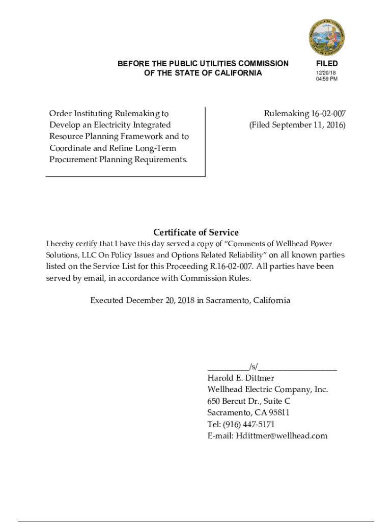 Fillable Online docs cpuc ca docs.cpuc.ca.gov G000 M254Certificate of Service - docs.cpuc.ca.gov ...