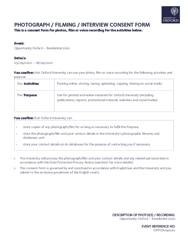 Fillable Online PHOTOGRAPH / FILMING / INTERVIEW CONSENT FORM ...
