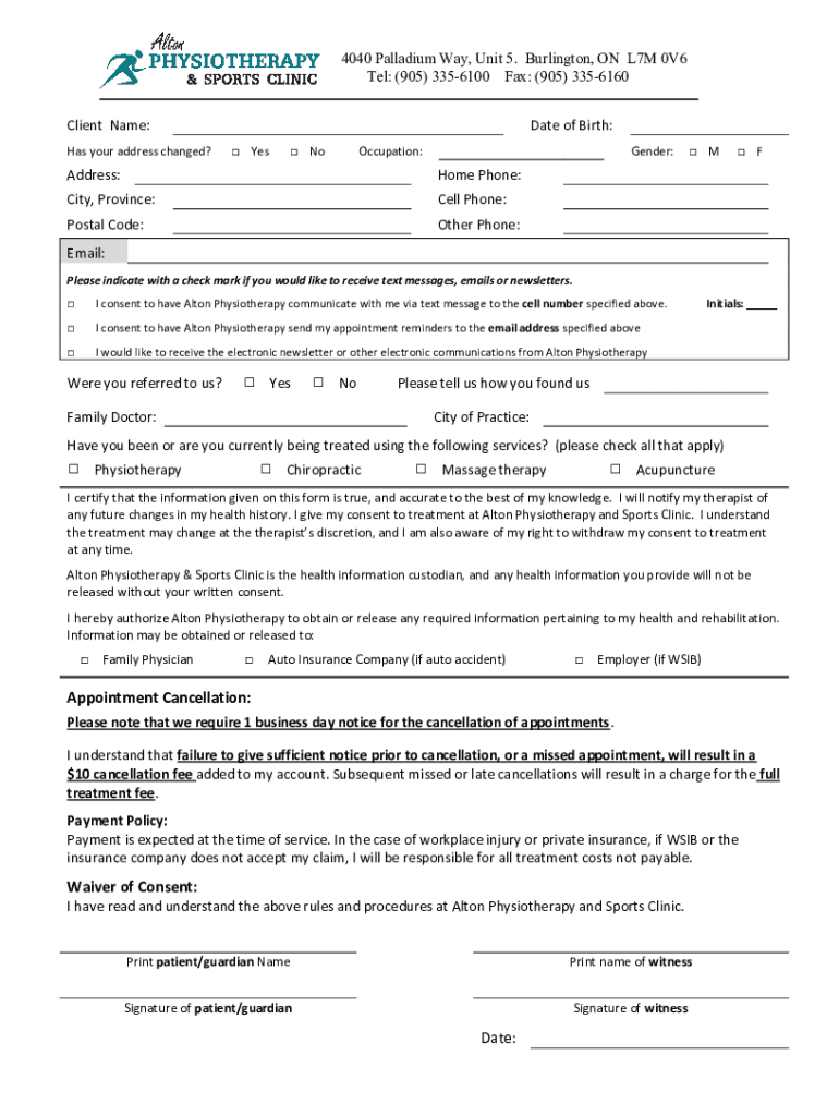 Fillable Online 1 - New Patient Intake Forms Alton - Physio Chiro ...