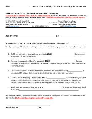 Fillable Online 2018-2019 UNTAXED INCOME WORKSHEET - PARENT Fax Email ...