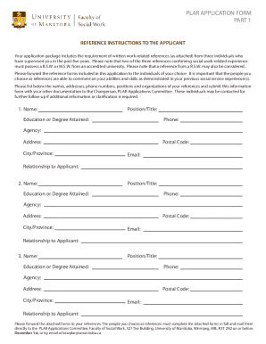 Fillable Online PLAR APPLICATION FORM PART 1 - University of Manitoba ...