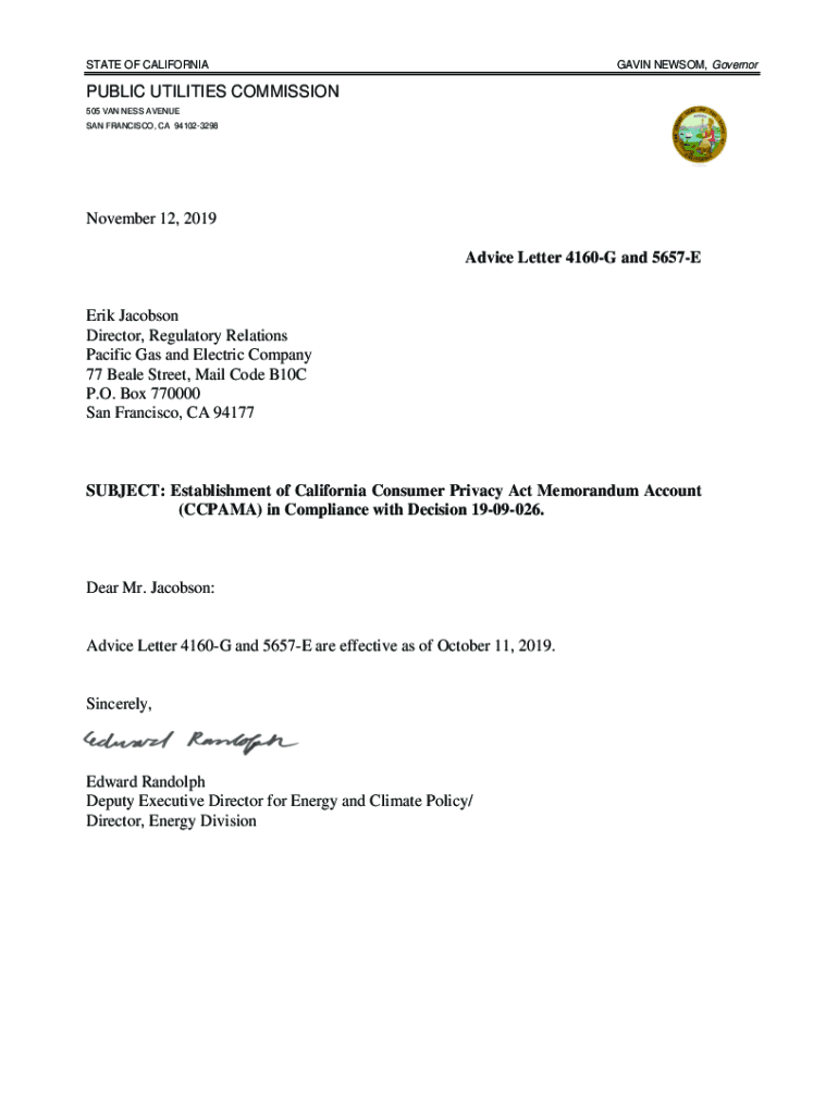 Fillable Online Advice Letter 4160-G and 5657-E - PGE Fax Email Print - pdfFiller