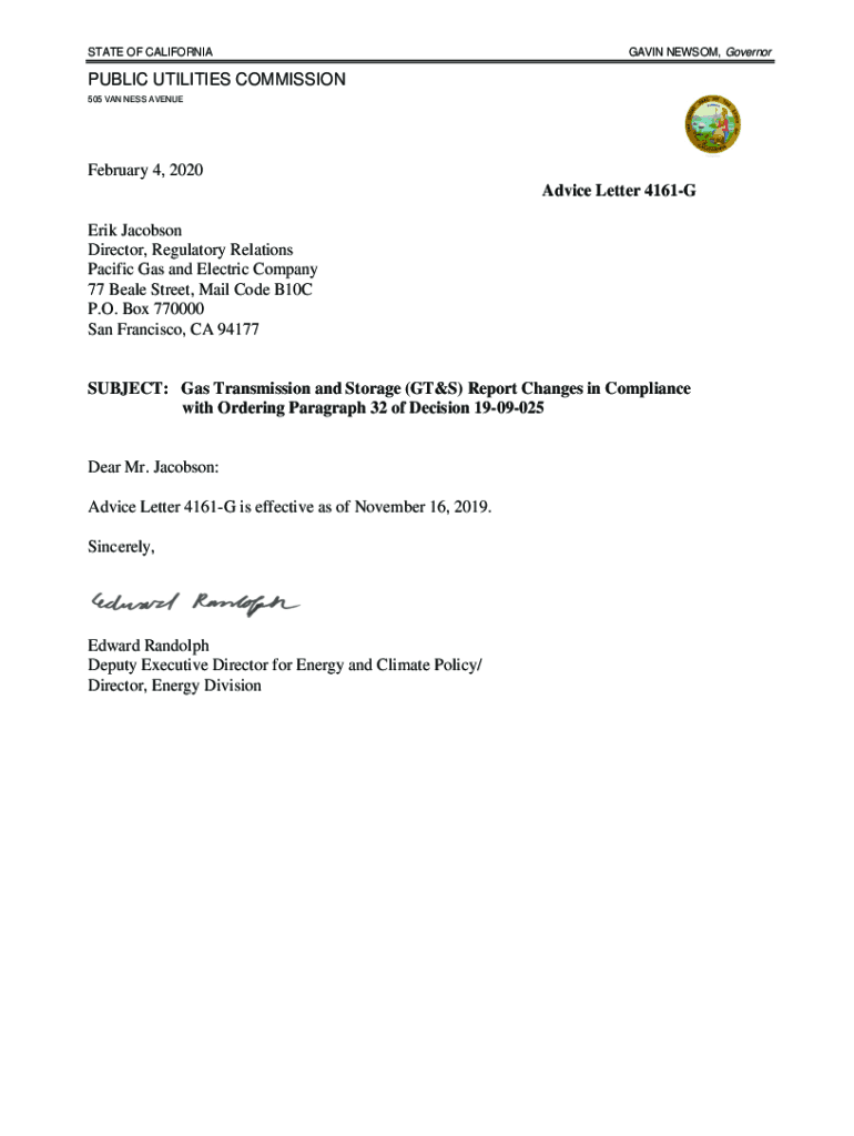 Fillable Online Advice Letter 4161-G - PGE Fax Email Print - pdfFiller