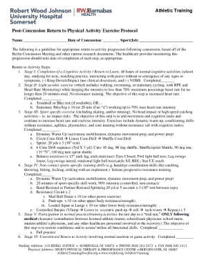 Fillable Online Post-Concussion Return to Physical Activity Exercise ...