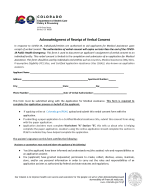 Fillable Online Acknowledgment of Receipt of Verbal Consent - hcpf ...