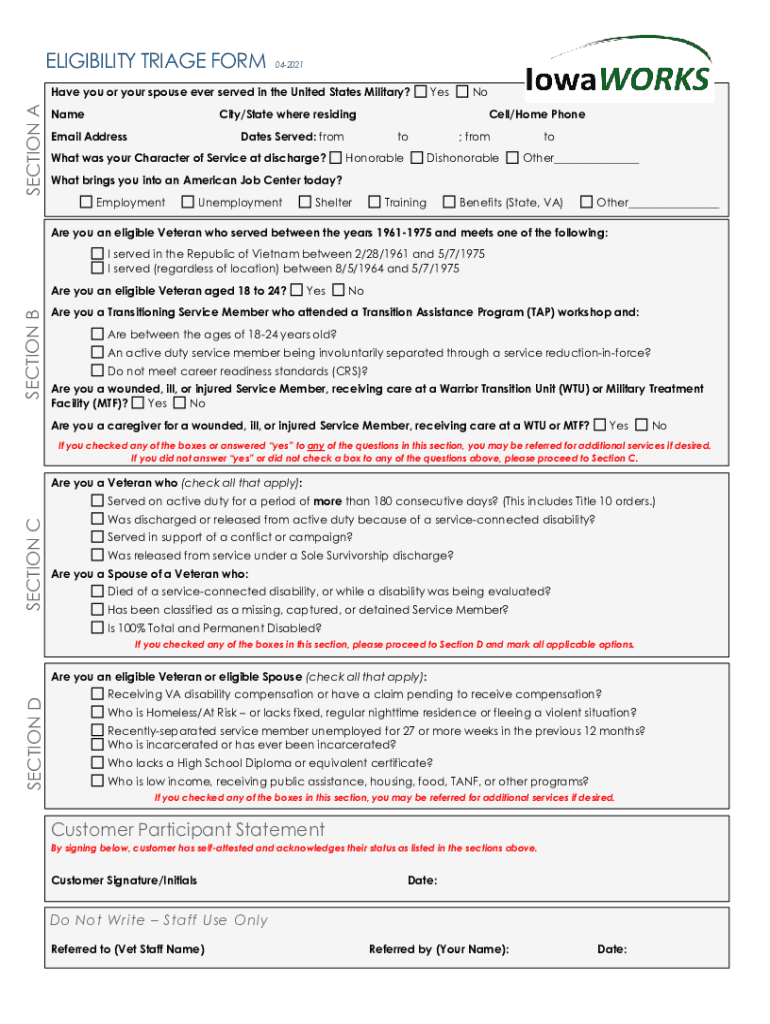 Fillable Online www.twc.texas.govfilespartnersEligibility Triage Form ...