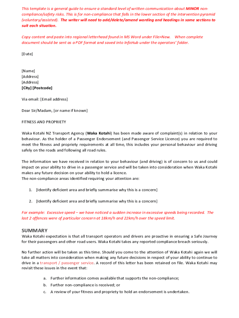 Fillable Online Warning letter for safety non compliance sample and ...