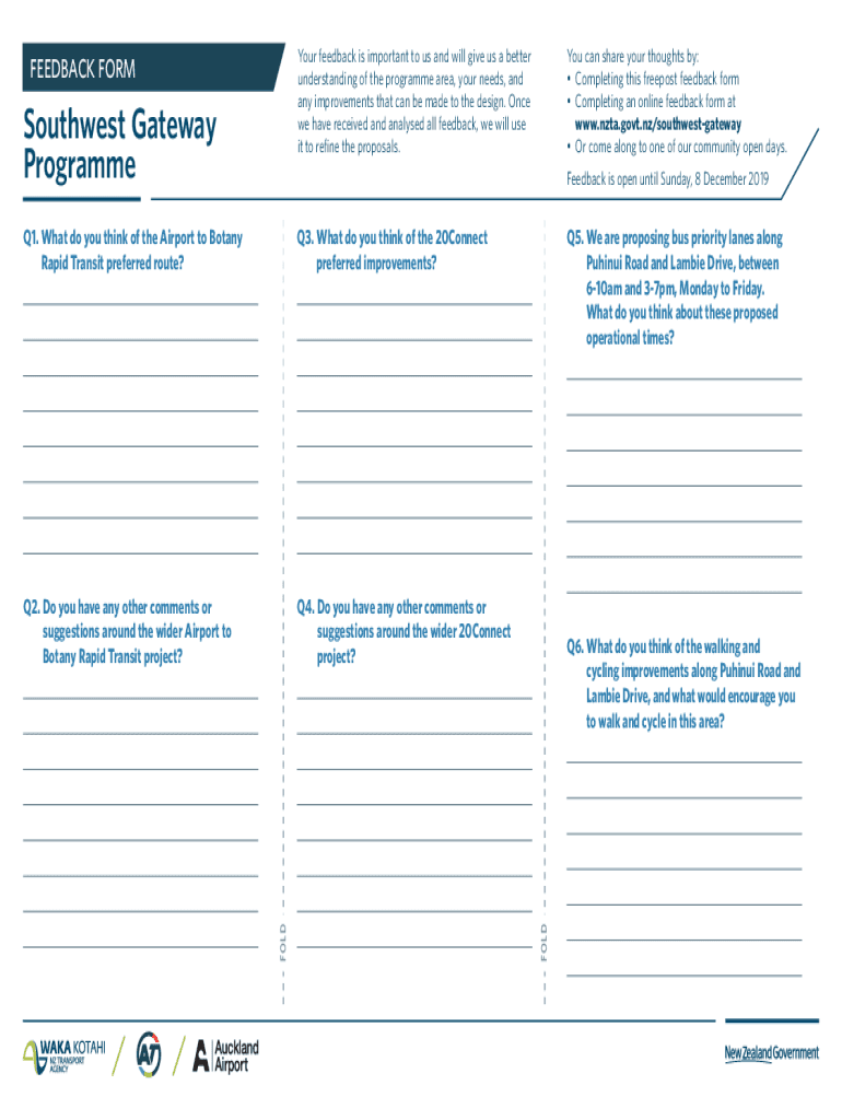 Fillable Online Southwest Gateway Programme feedback form. Southwest ...