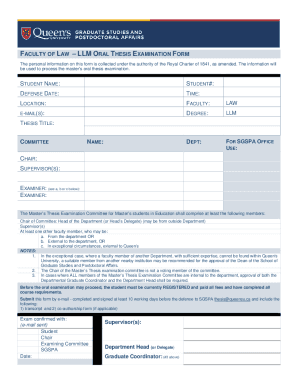 Fillable Online faculty of law llm oral thesis examination form Fax Email Print - pdfFiller
