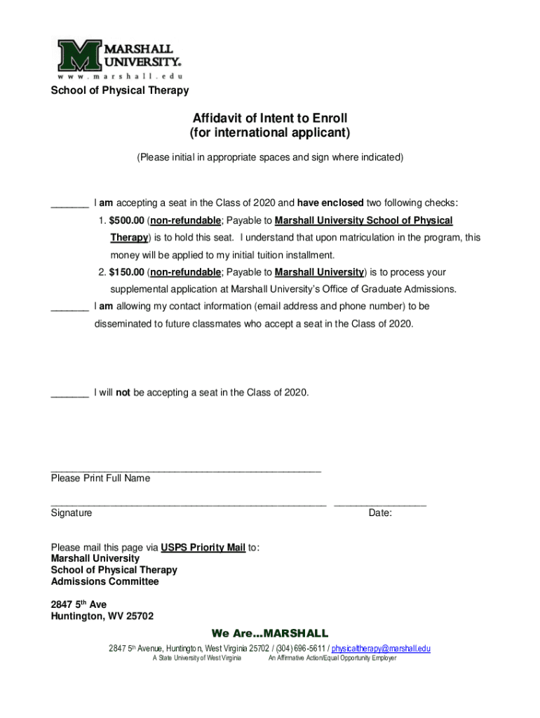 Fillable Online Affidavit of Intent to Enroll (for international ...