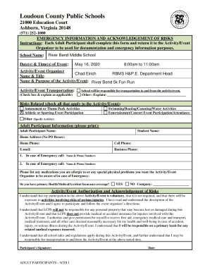 Fillable Online Adult Emergency & Acknowledgment of Risk Form.pdf Fax Email Print - pdfFiller