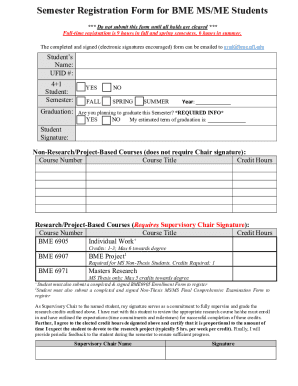 Fillable Online Semester Registration Form for BME MS/ME Students ...
