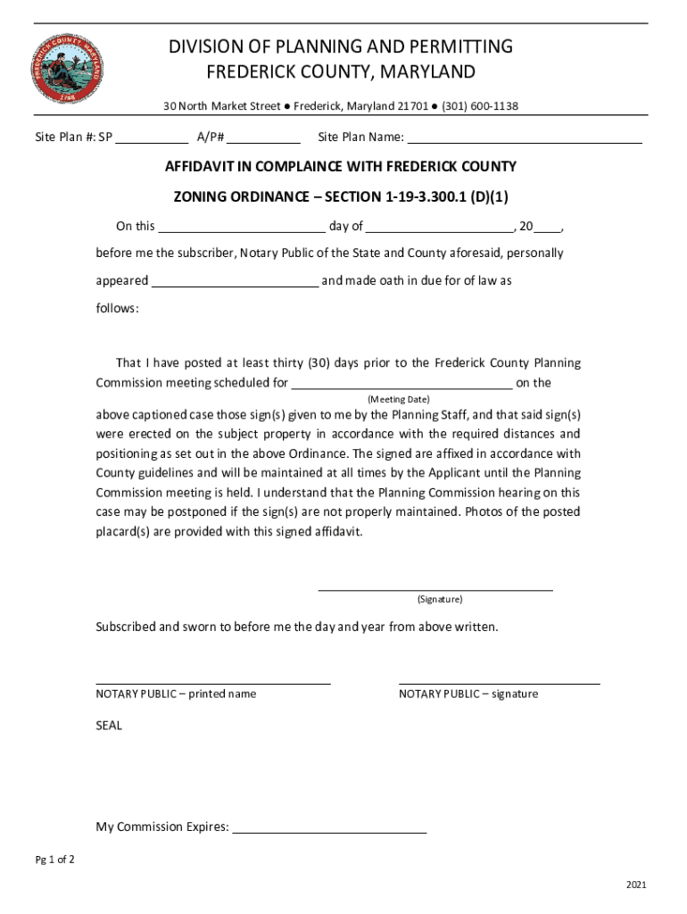 Fillable Online DIVISION OF PLANNING AND PERMITTING FREDERICK COUNTY ...