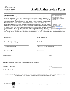 Fillable Online Audit Authorization Form - The University of Rhode ...