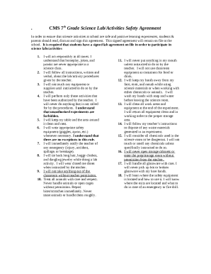 Science Lab/Activities Safety Agreement Doc Template | pdfFiller