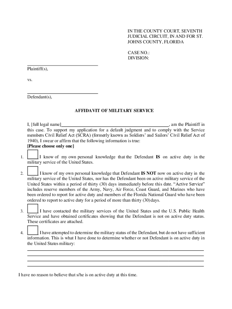 Fillable Online unlawful detainer affidavit of military services Fax Email Print - pdfFiller