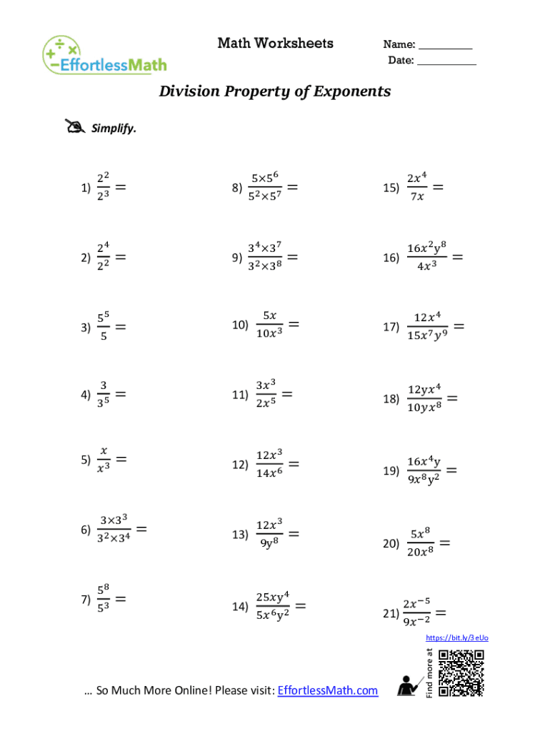 Fillable Online Division Property of Exponents Effortless Math Fax ...