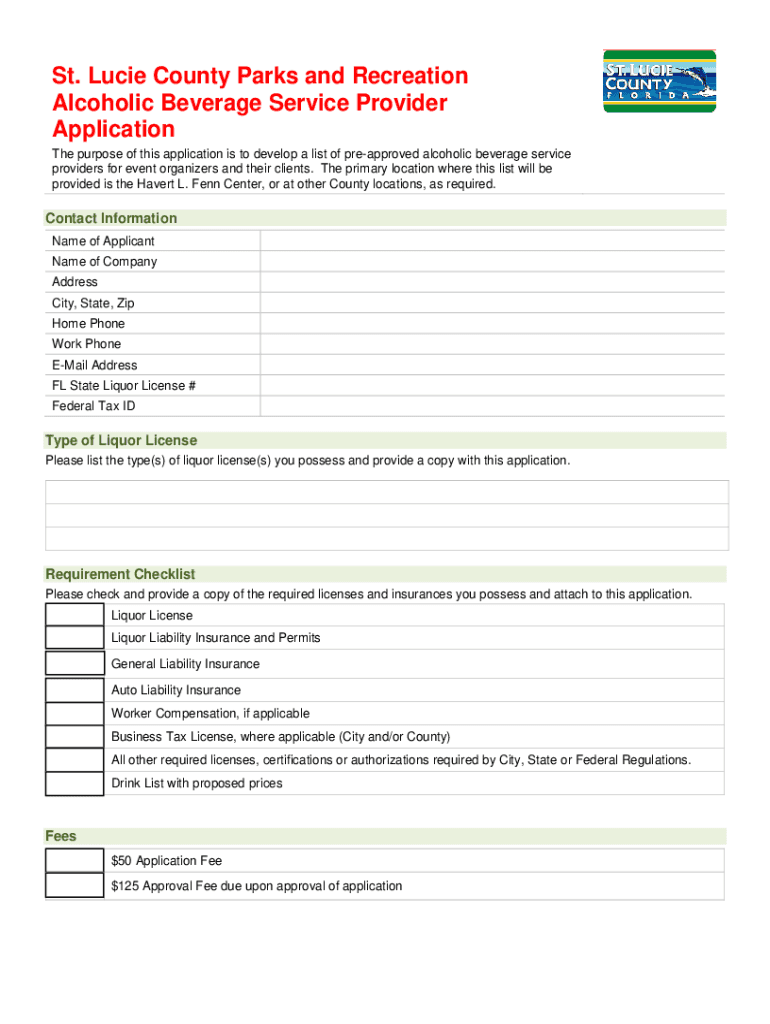 Fillable Online St. Lucie County Parks and Recreation Alcoholic Beverage Service ... Fax Email ...