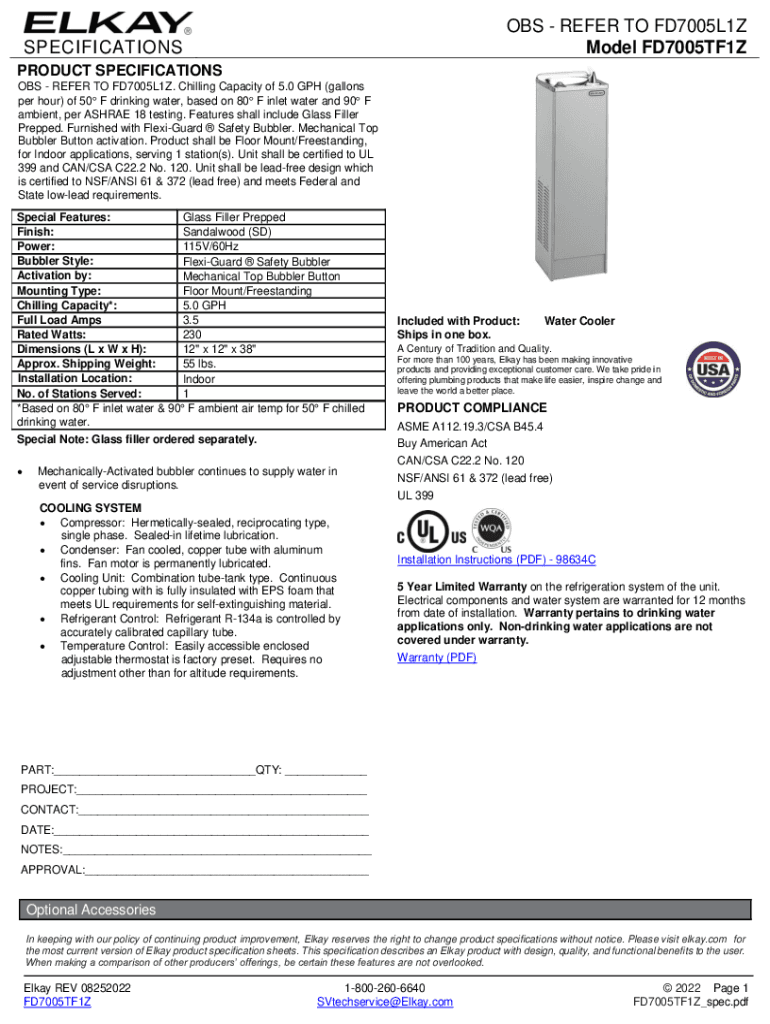 Fillable Online OBS - REFER TO FD7005L1Z SPECIFICATIONS Model S500-5E SS Fax Email Print - pdfFiller