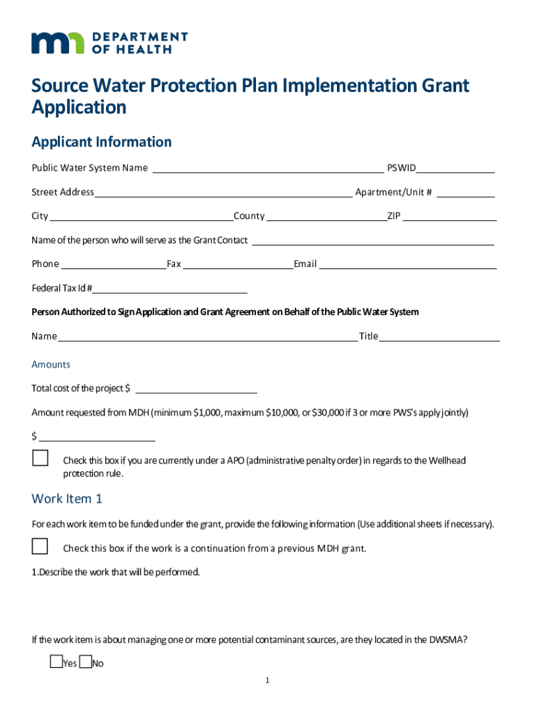 Fillable Online www.web.health.state.mn.usimplementationapSource Water ...