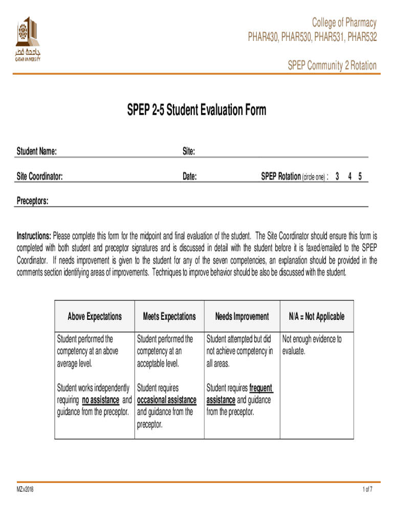 Fillable Online SPEP 2-5 Student Evaluation Form Fax Email Print ...