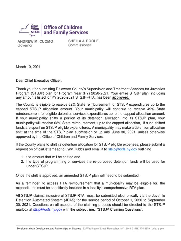 Fillable Online ocfs ny SHEILA J. POOLE Commissioner Dear Chief ...