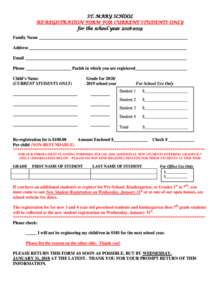 Fillable Online saintmaryschoolei.orgregistrationRegistration Forms for New and Returning ...