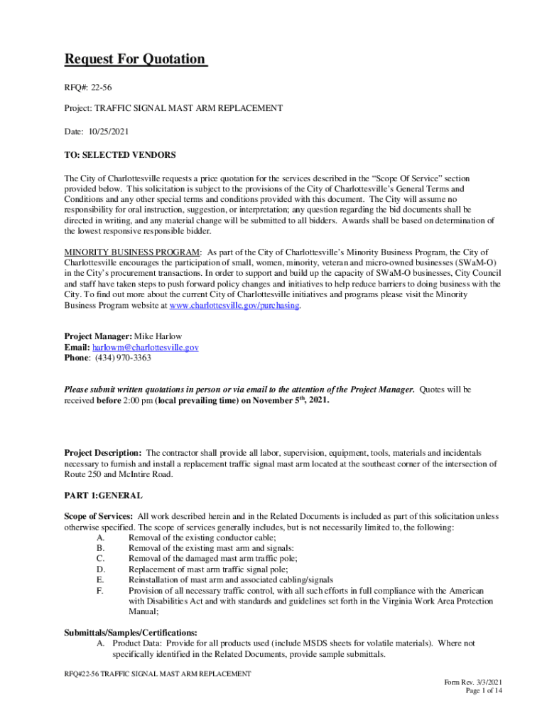 Fillable Online Project: TRAFFIC SIGNAL MAST ARM REPLACEMENT Fax Email ...