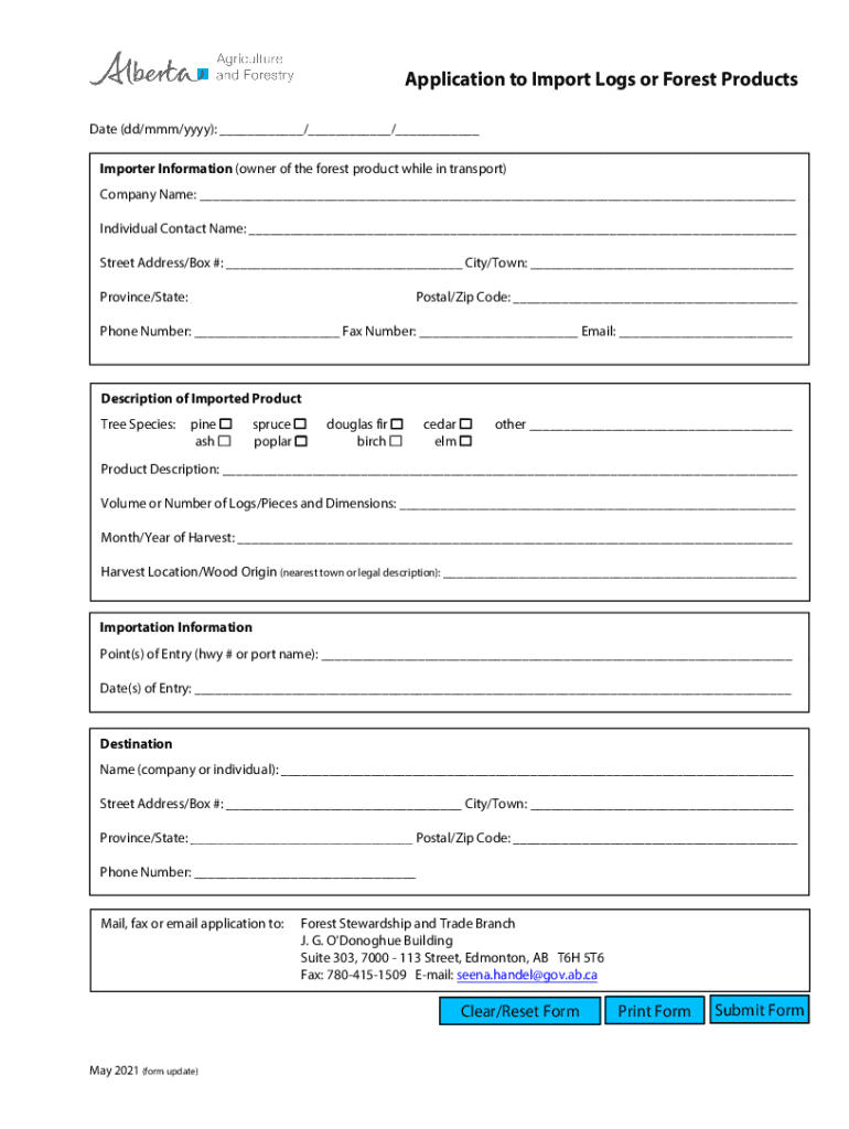 Fillable Online open alberta www.templateroller.comtemplate1872646"Application to Import Conifer ...