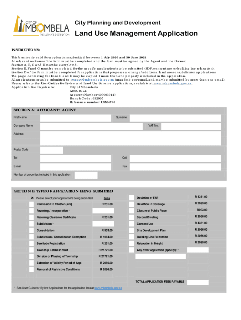 Fillable Online LAND USE MANAGEMENT APPLICATION FOR ZONING CERTIFICATE - mbombela.gov.za Fax ...