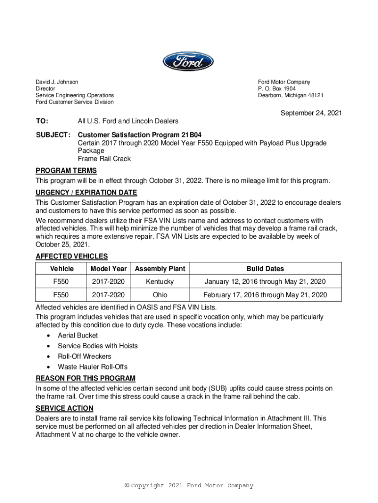 Fillable Online U.S. Ford and Lincoln Dealers SUBJECT: Customer ...