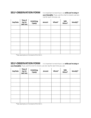 Fillable Online SELF-OBSERVATION FORM It is important to record your ...