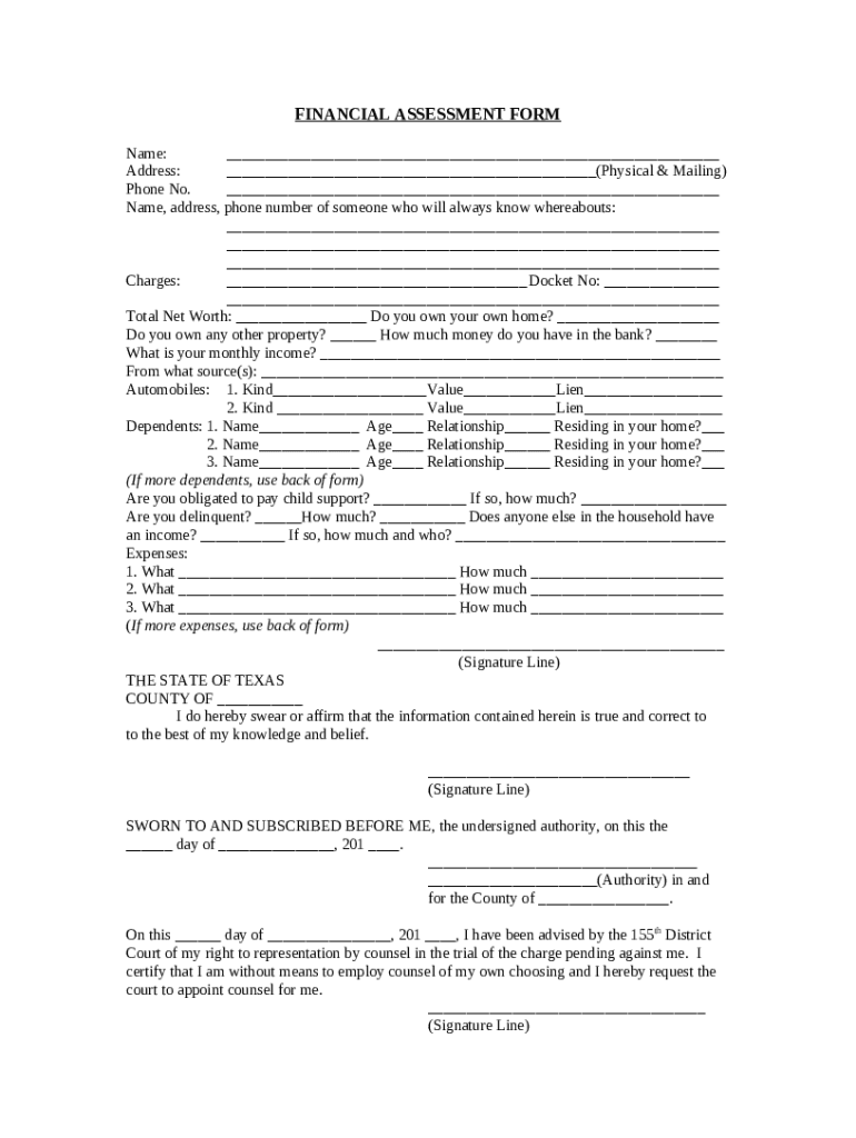 tidc.tamu.eduIDPlanDocumentsWallerFINANCIAL ASSESSMENT - tidc tamu Doc Template | pdfFiller