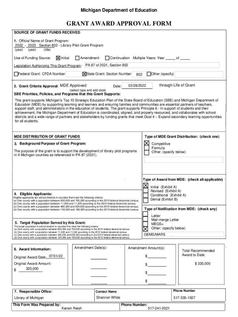 Fillable Online Grant Criteria Approval: MDE Approved Fax Email Print - pdfFiller