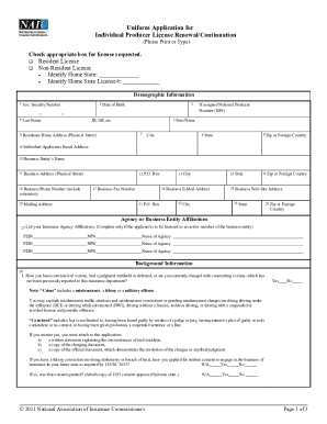 Fillable Online NAIC-AZ Uniform Application for Individual Renewal ...